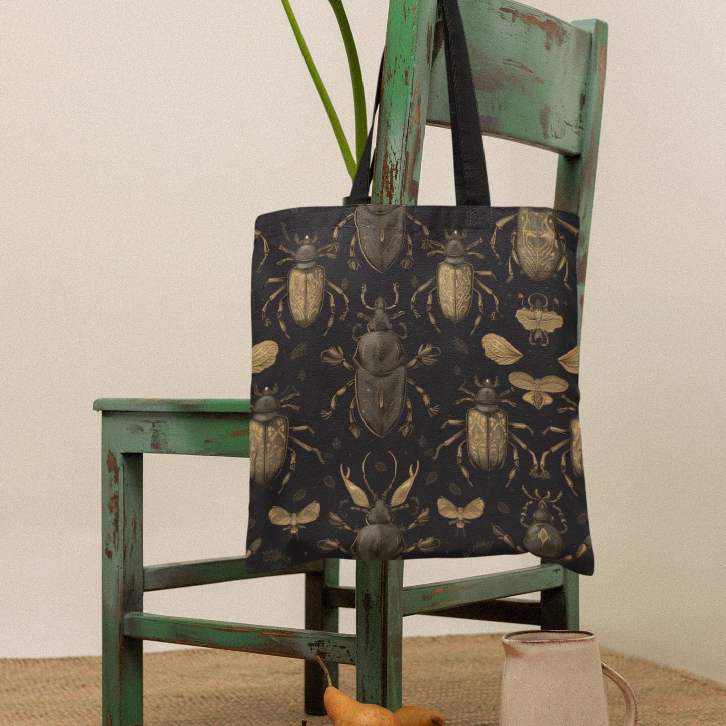 Gilded Beetle Tote Bag, Dark Academia Reusable Grocery Bag, Nature ...