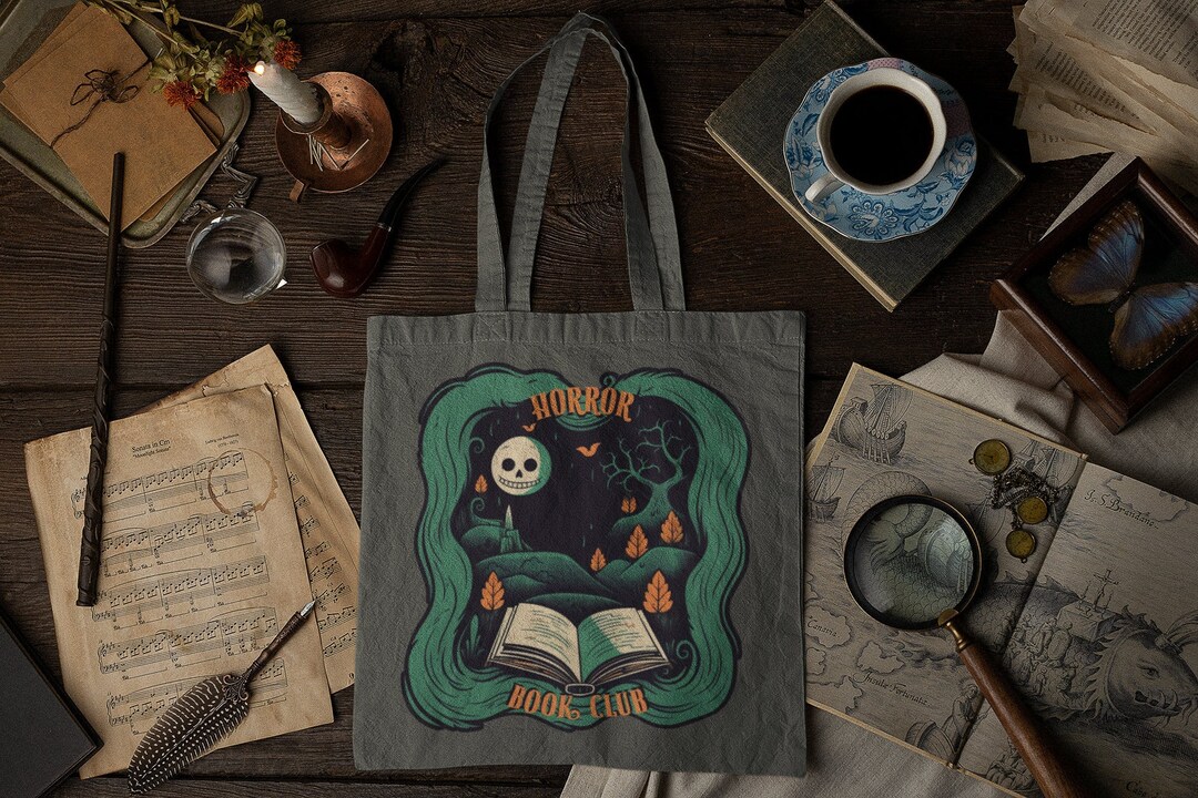 Horror Book Club Tote Bag, Spooky Reusable Grocery Bag, Gothic Book ...