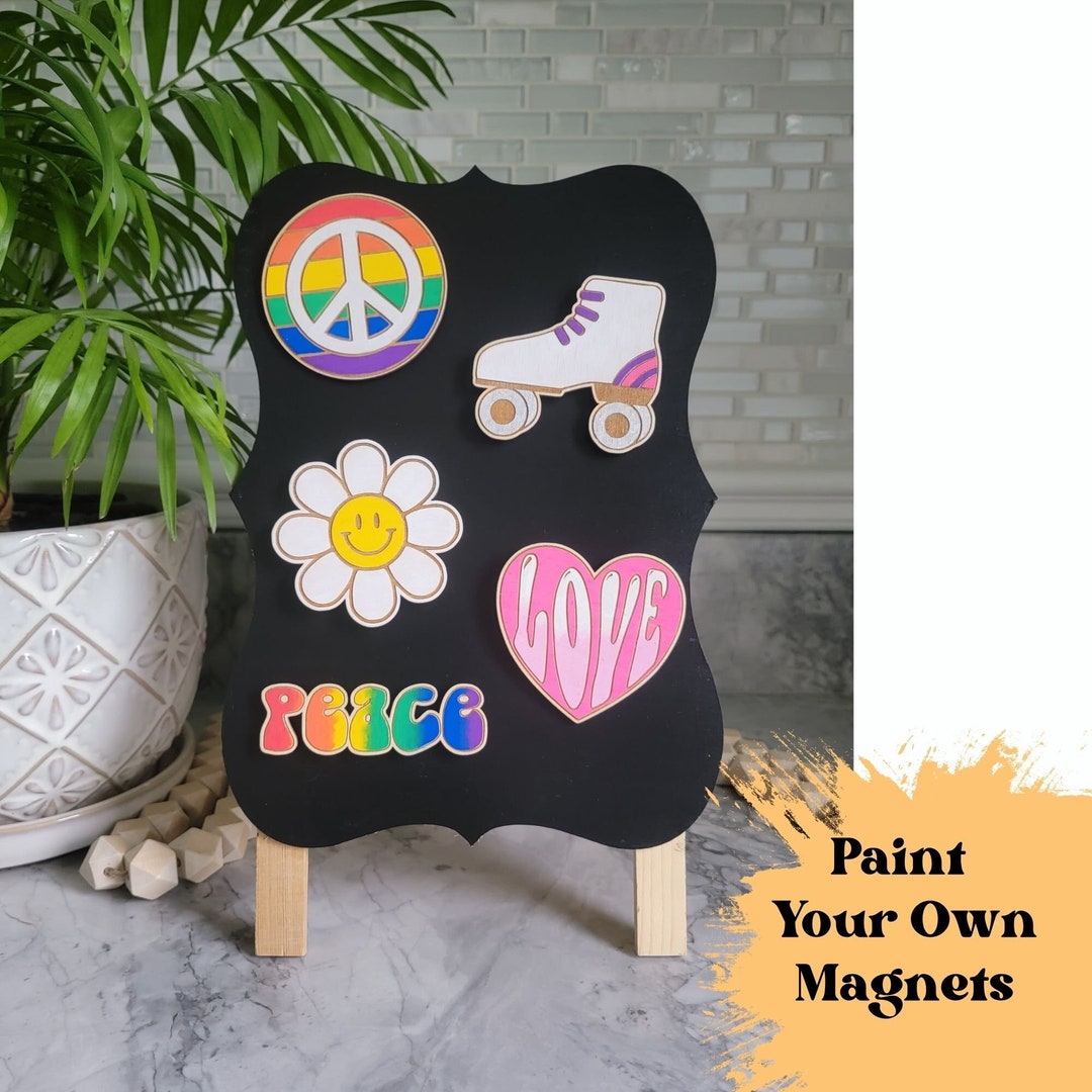 Paint Your Own Fridge Magnets, Paint Party Kit of Retro Peace Magnets ...