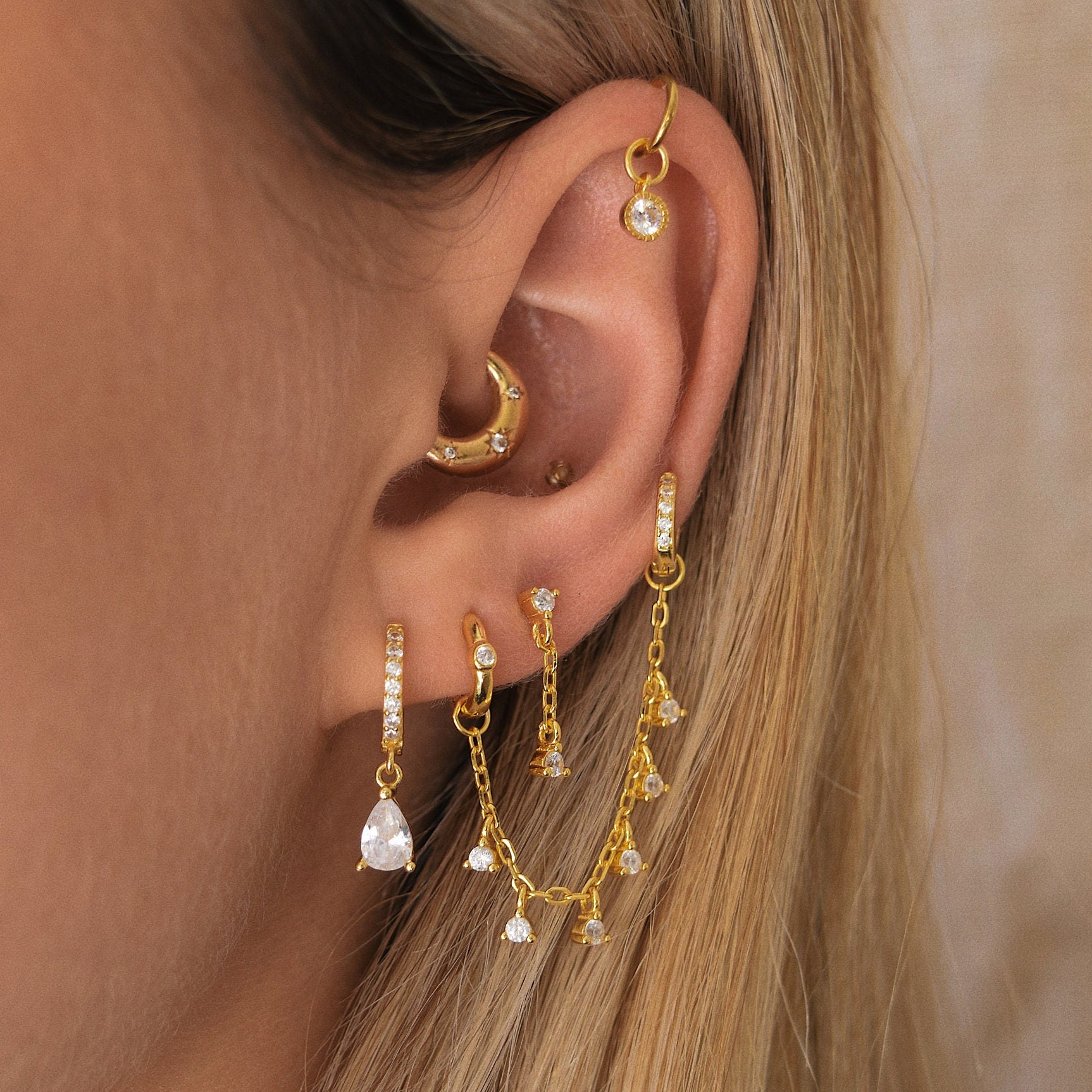 Crystal Droplet Chain Earring Charm • 925 Sterling Silver | Helix Chain ...