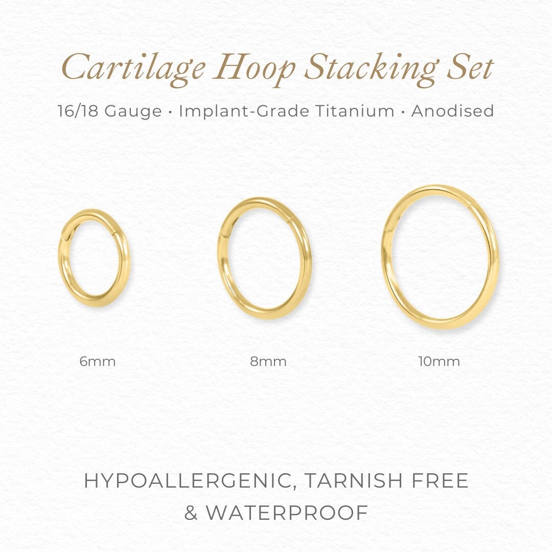 STACKING SET Cartilage Piercing Hoops 6mm 8mm & 10mm - Etsy