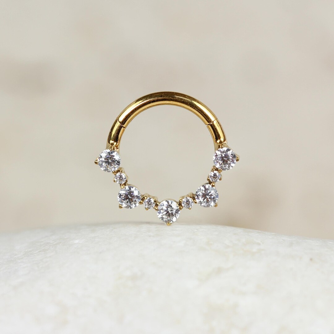 CAMILLE • Crystal Daith Hoop | 16g | ASTM F136 Titanium | Hinged Daith ...