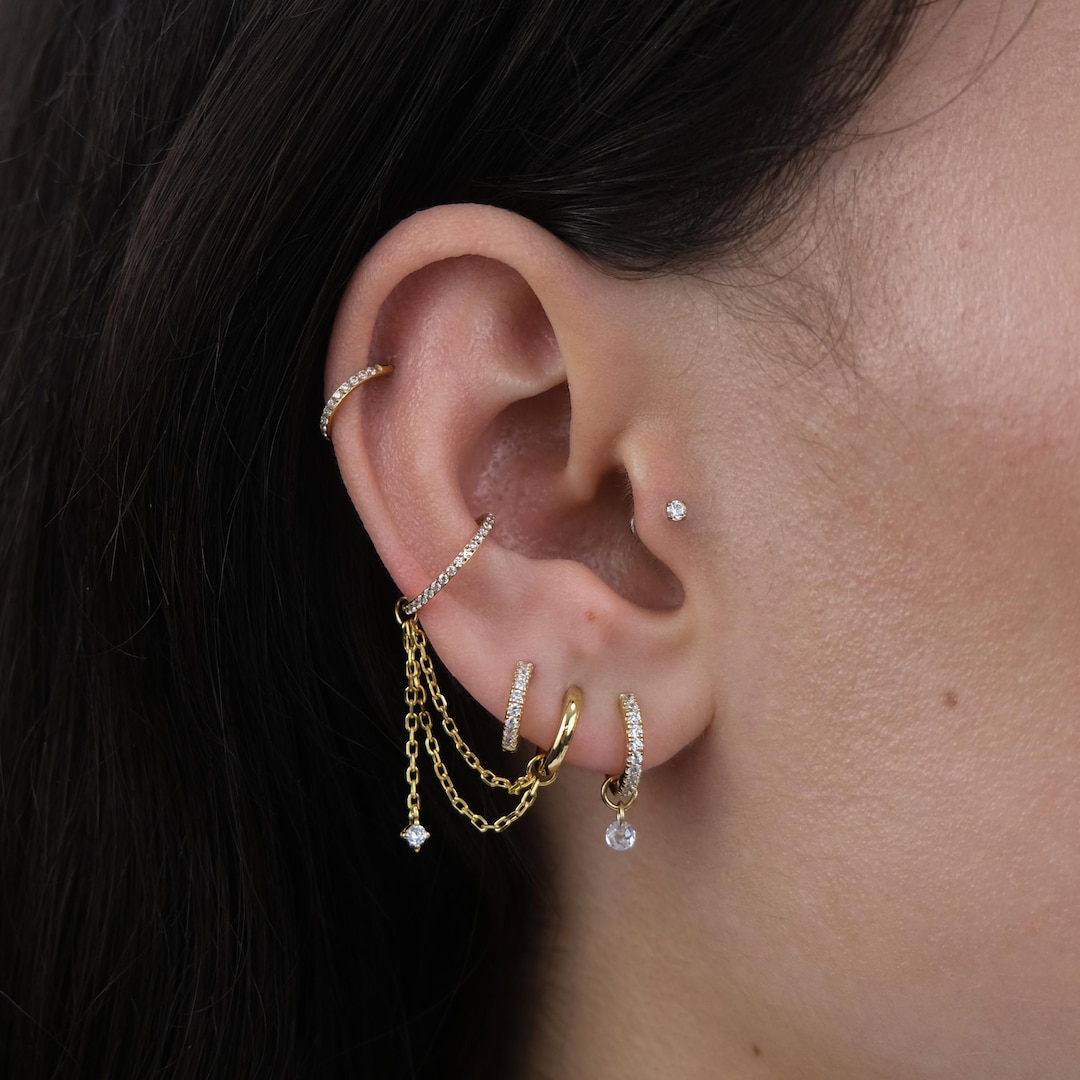 Layered Drop Chain Earring Charm • 925 Sterling Silver | Helix Chain ...