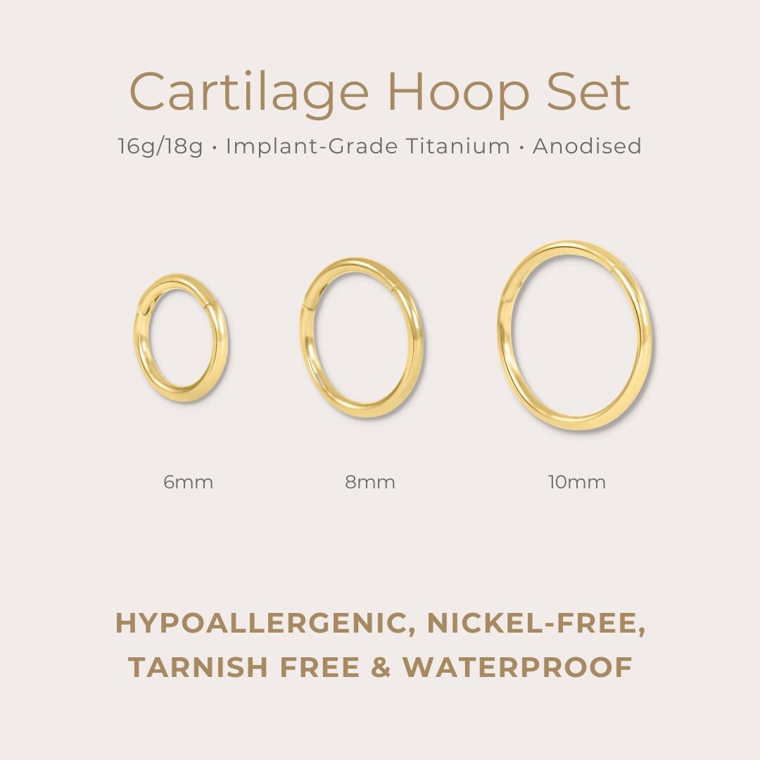 STACKING SET • Cartilage Piercing Hoops | 6mm, 8mm & 10mm | ASTM F136 ...