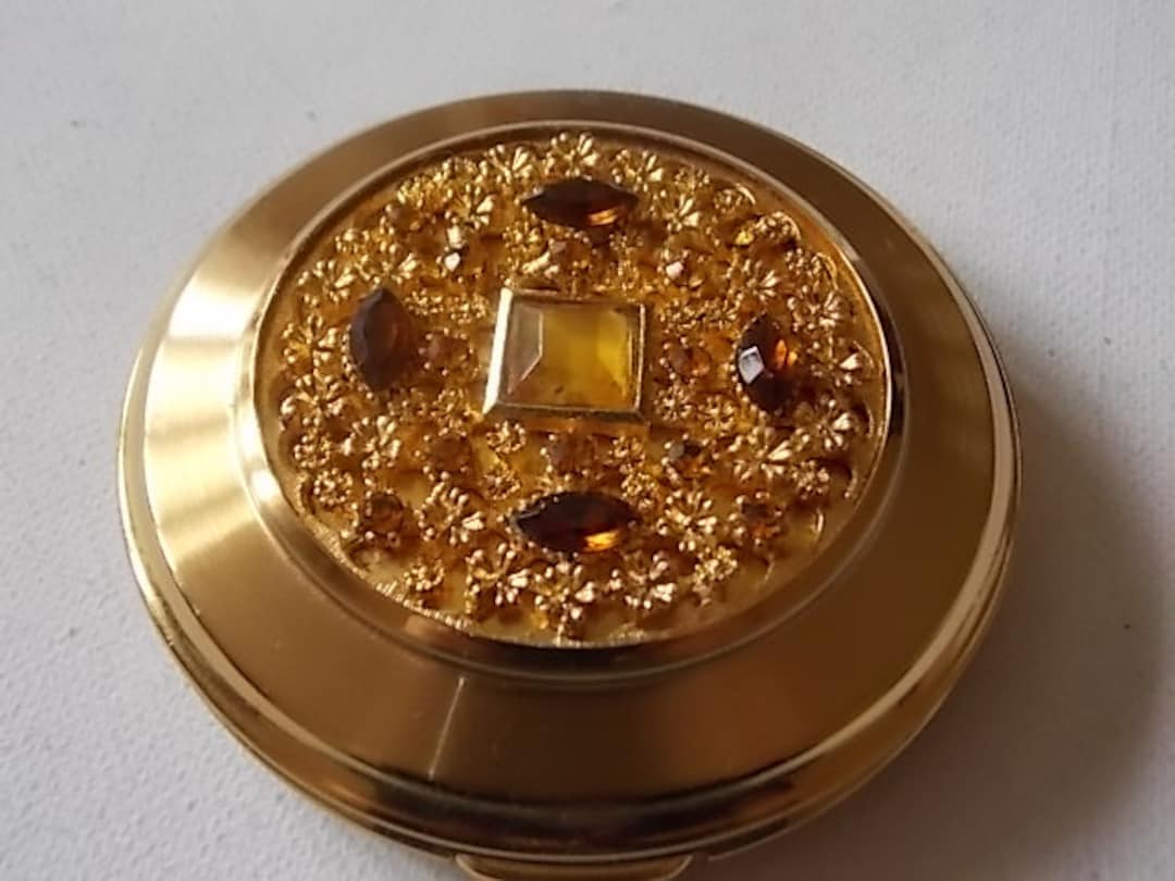 Gold Amber Glass Vintage Compact - Etsy