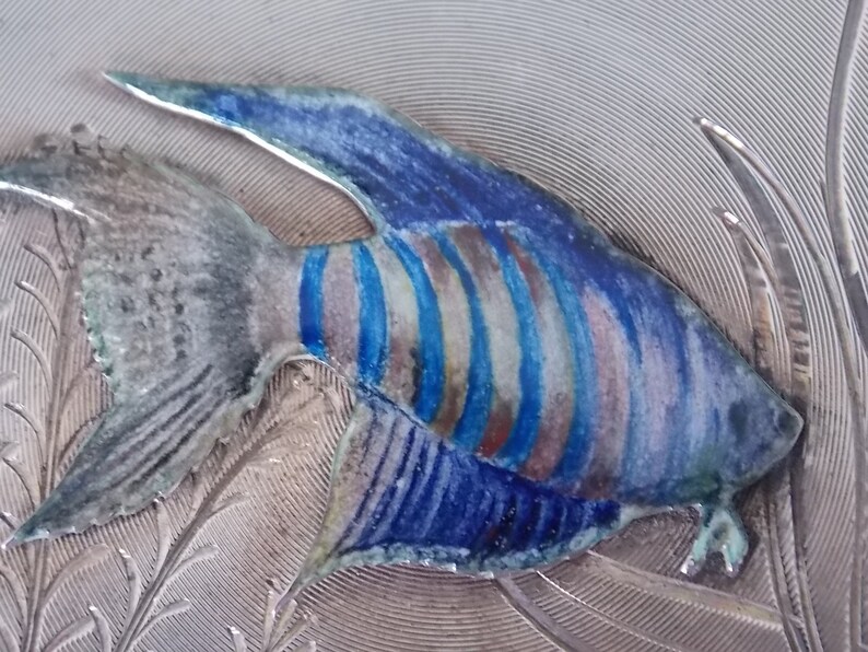 Silver Compact Enamel Fish Underwater Engraved Heavy GORGEOUS - Etsy UK