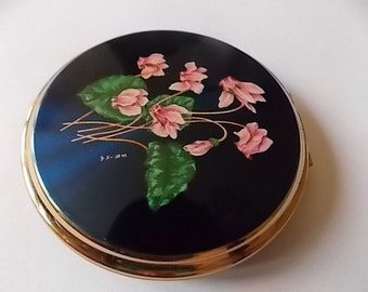 Vintage Stratton Navy Pink Flowers Compact LOVELY | Etsy