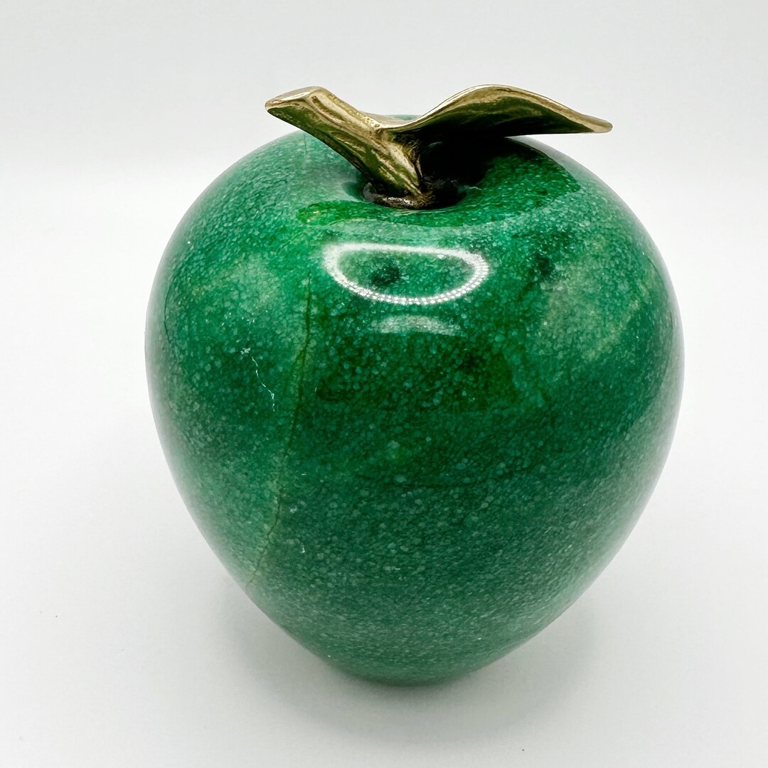 Antique Marble Green Apple, Green Stone Fruit, Apple With Golden Stem ...