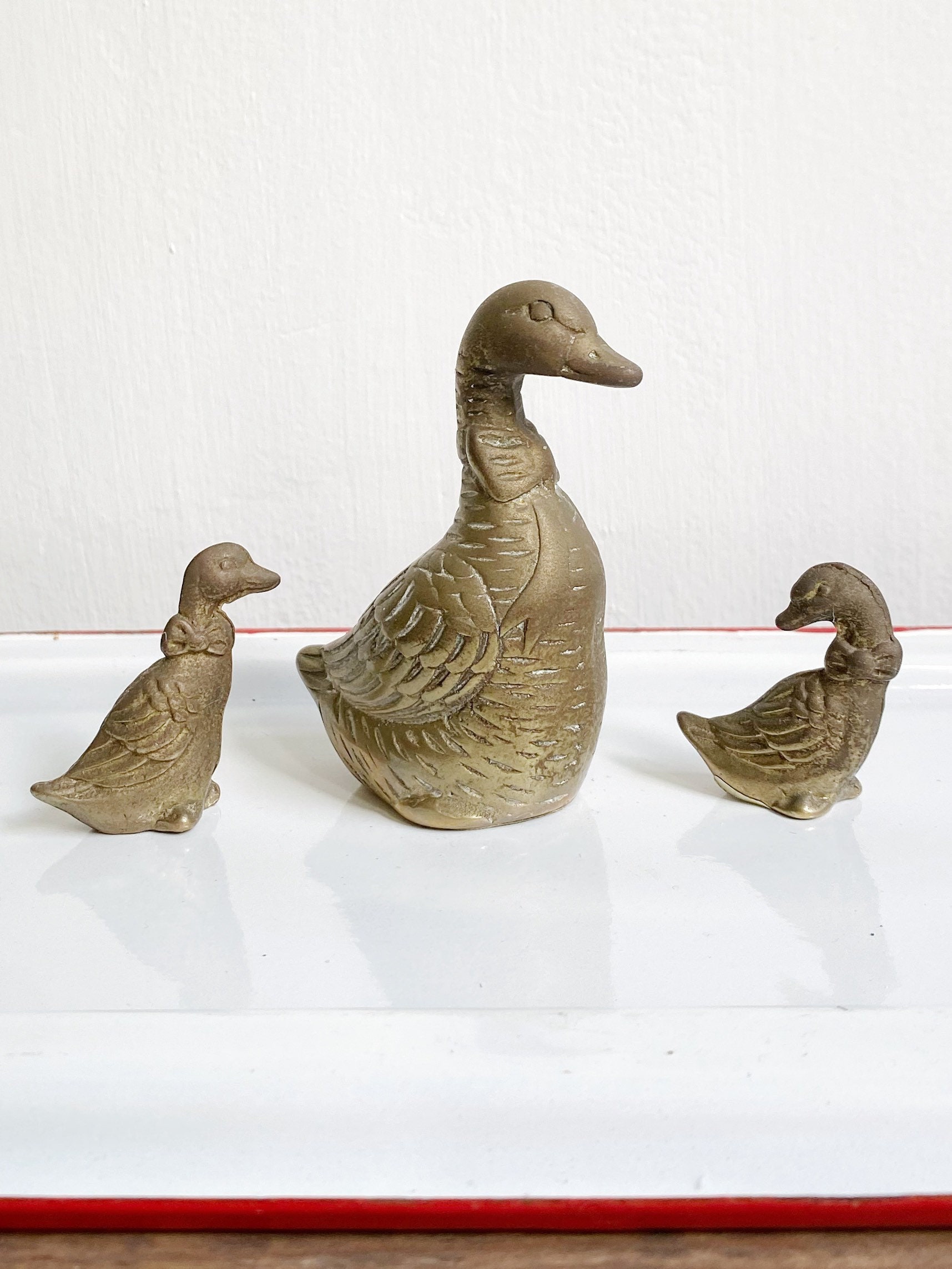 Set of 3 Brass Ducks, Bow Tie Solid Brass Ducks, Nursery Decor, Baby ...