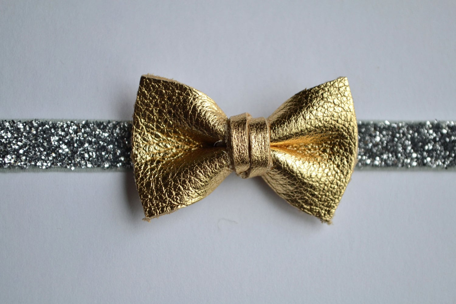 Gold Metallic Bow Leather Headband Gold Bow Silver Glitter Bow | Etsy