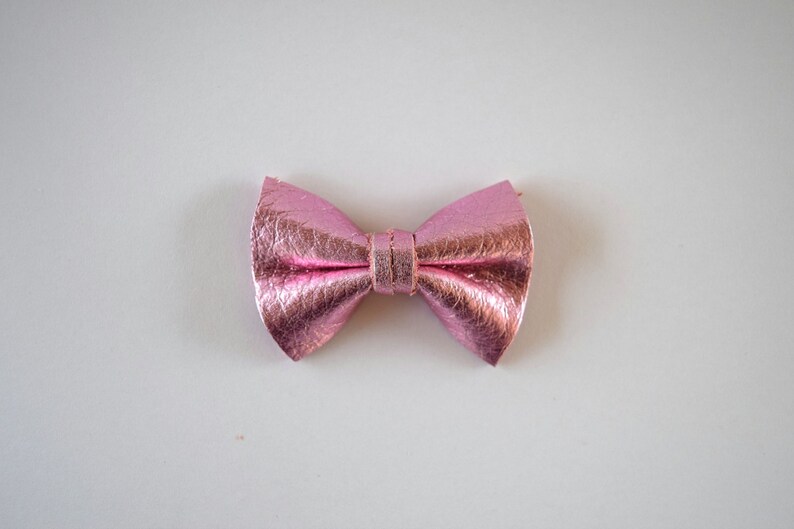 Pink Metallic TINY Leather Bow Clip Photo Prop for Girls - Etsy
