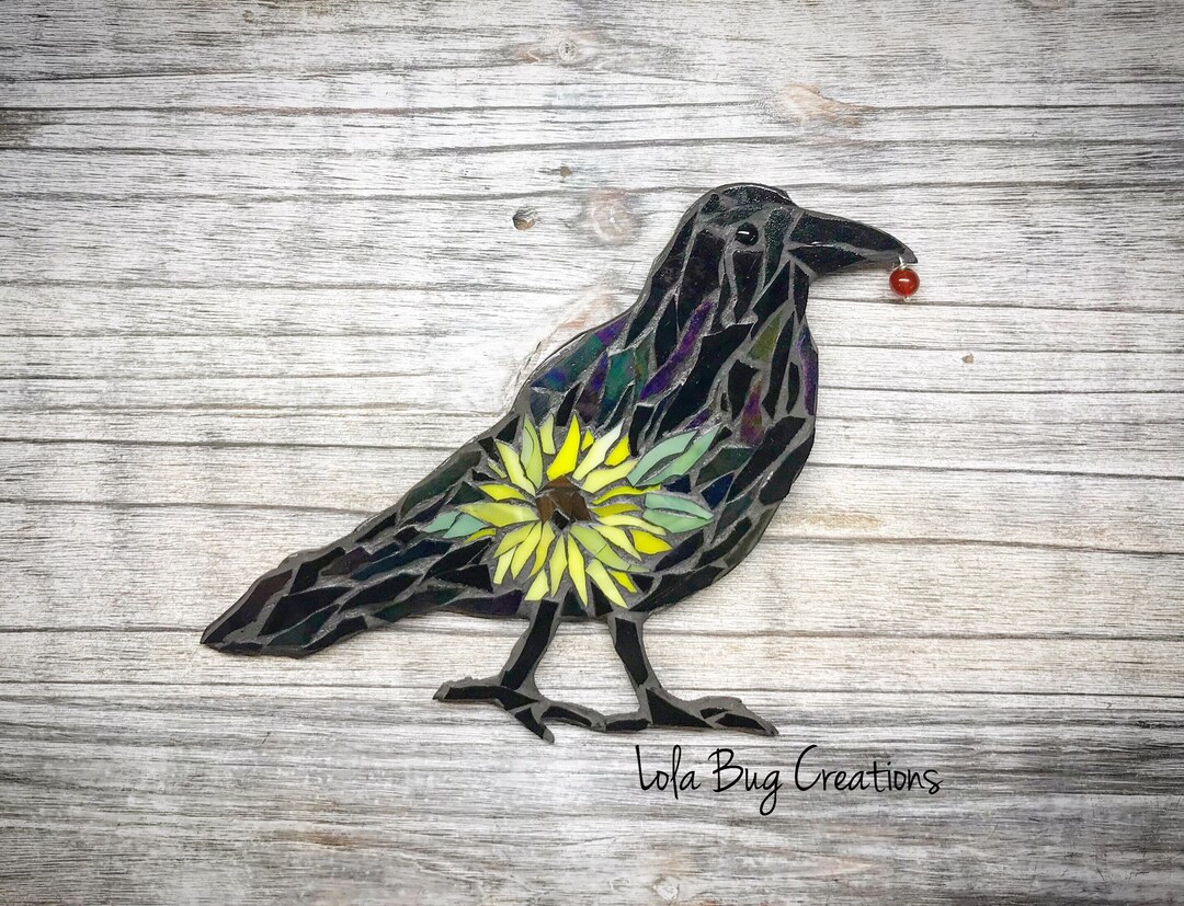 Standing Raven With Sunflower Glass Mosaic - Etsy