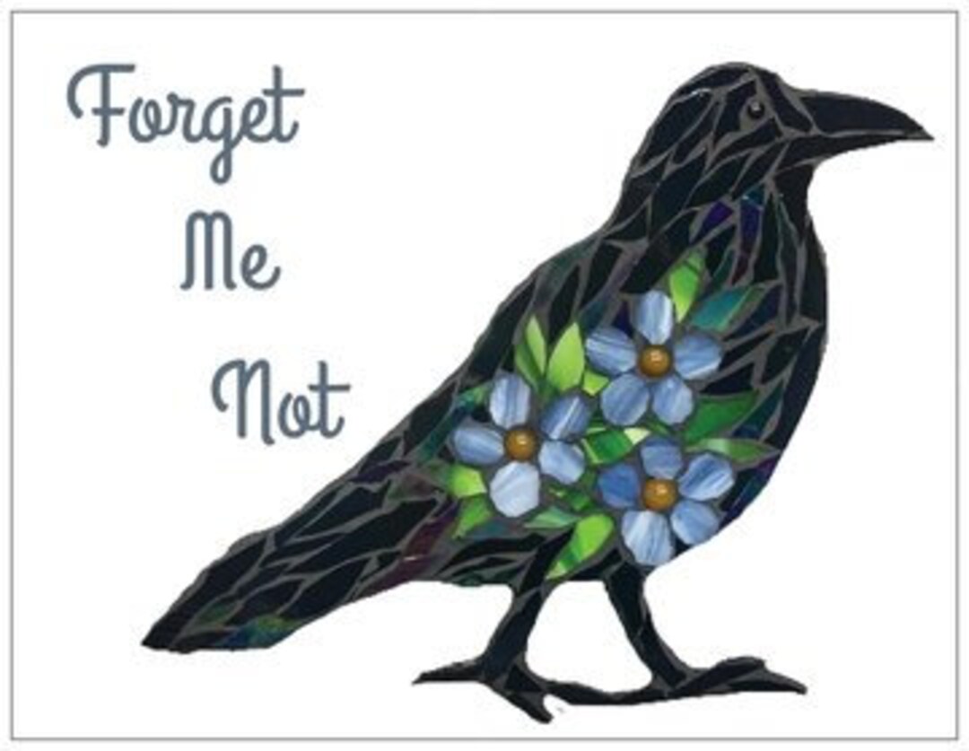 Forget-me-not Raven Mosaic Note Card - Etsy