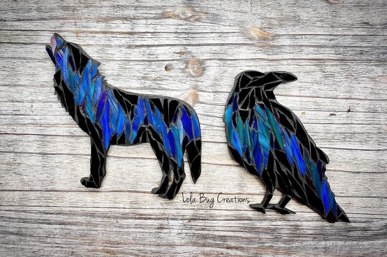 Northern Lights Raven Night Glass Mosaic - Etsy