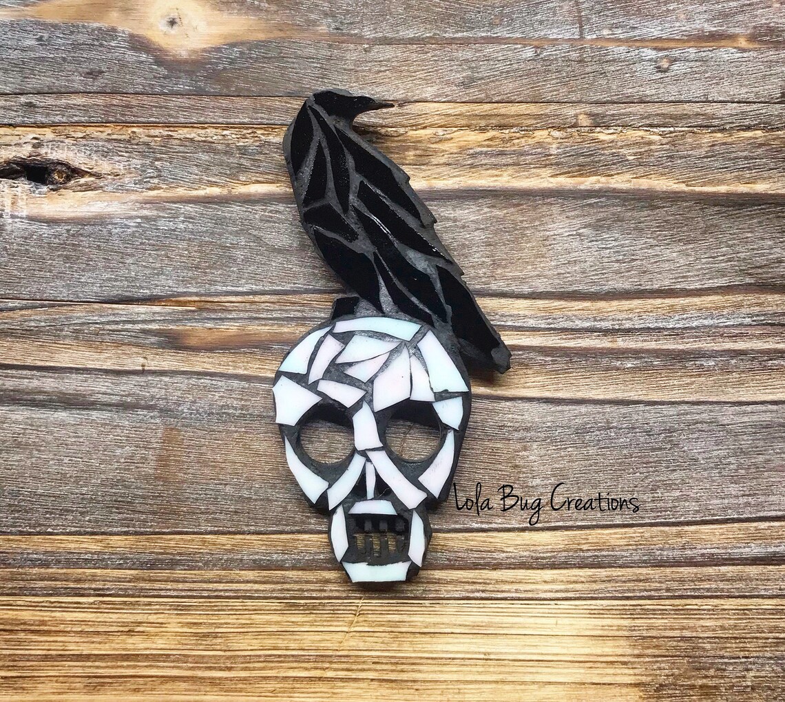 Raven on a Skull Glass Mosaic - Etsy