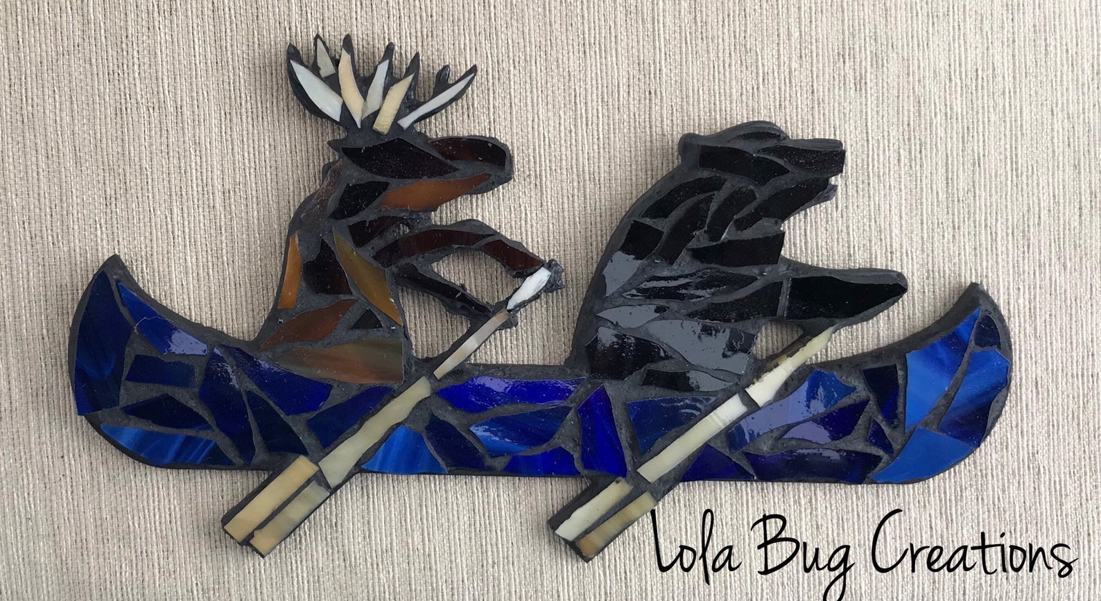 Bear and Moose in a Canoe Glass Mosaic - Etsy