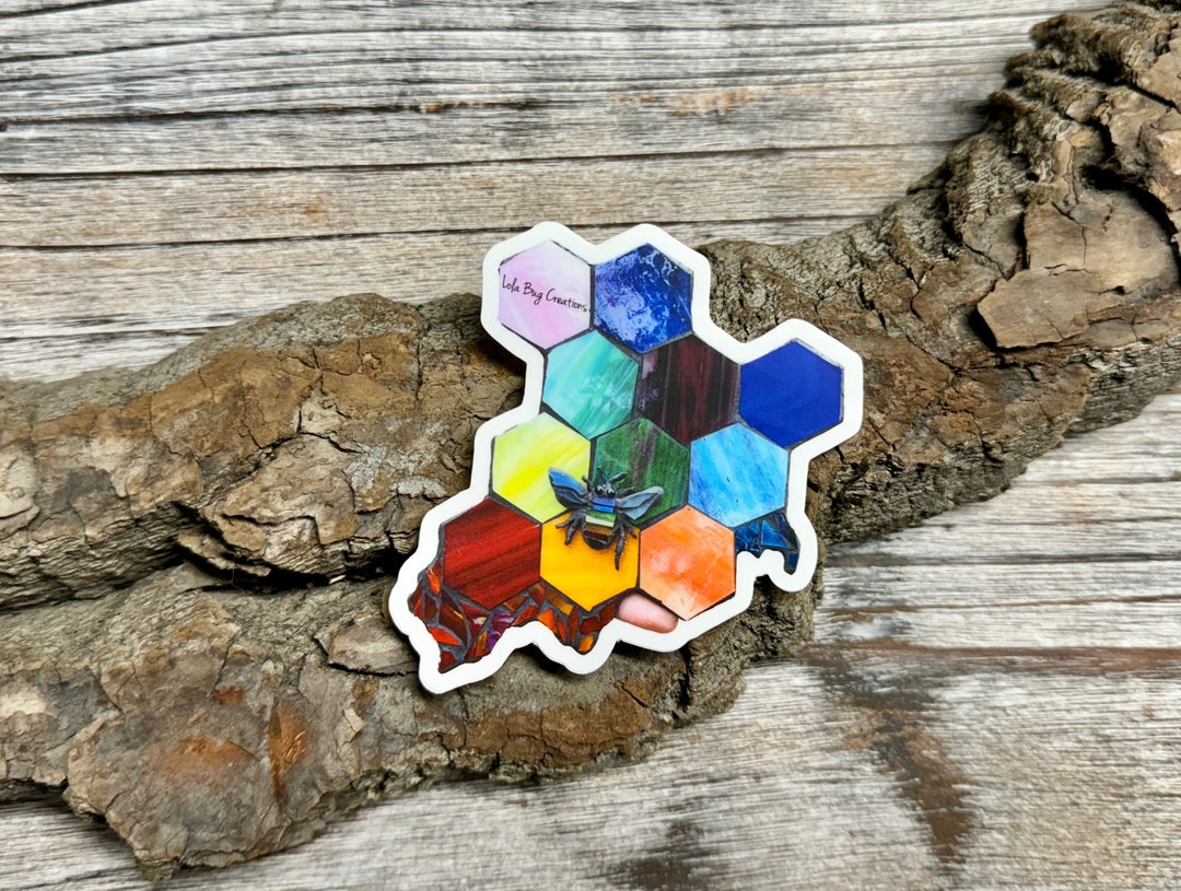 Rainbow Bee and Honeycomb Vinyl Sticker - Etsy