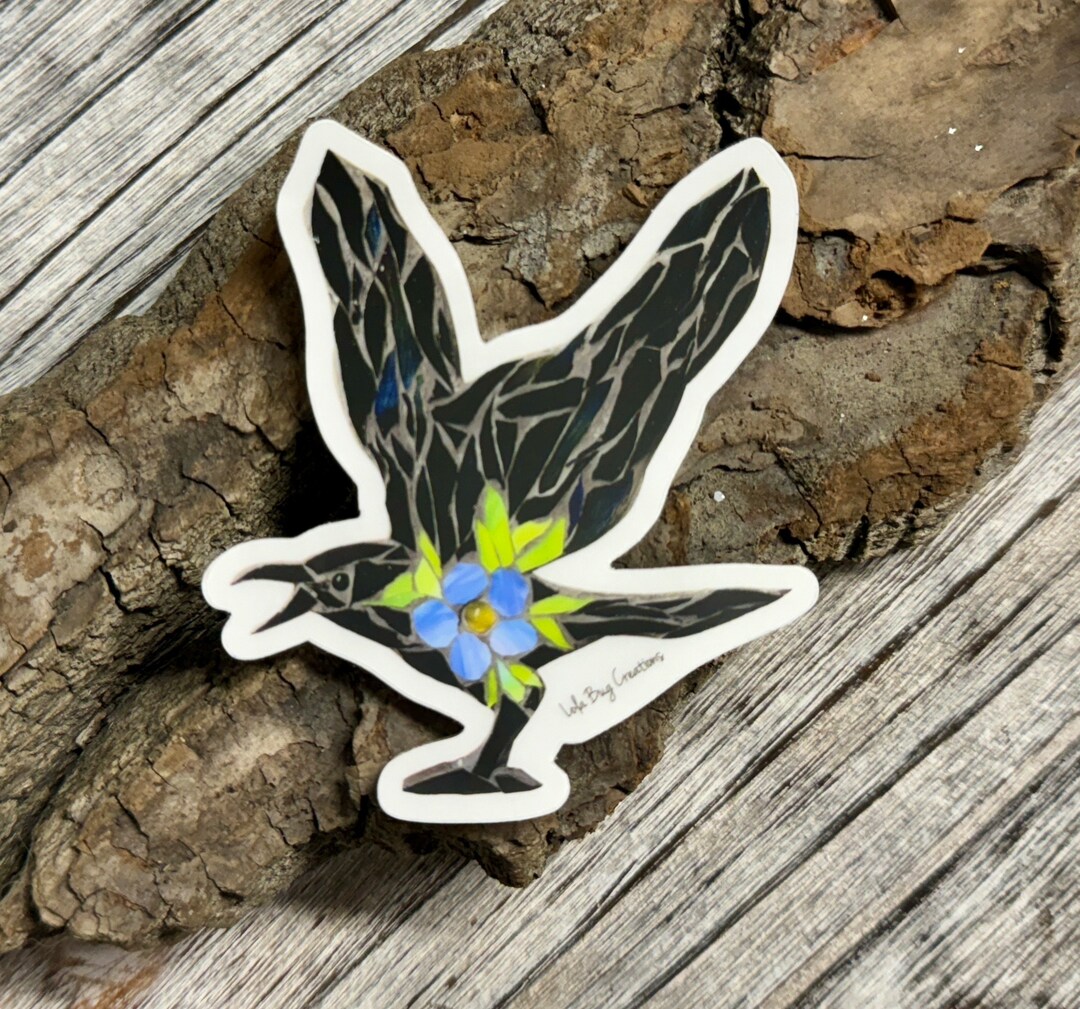 Flying Raven With Forget-me-not Vinyl Sticker - Etsy