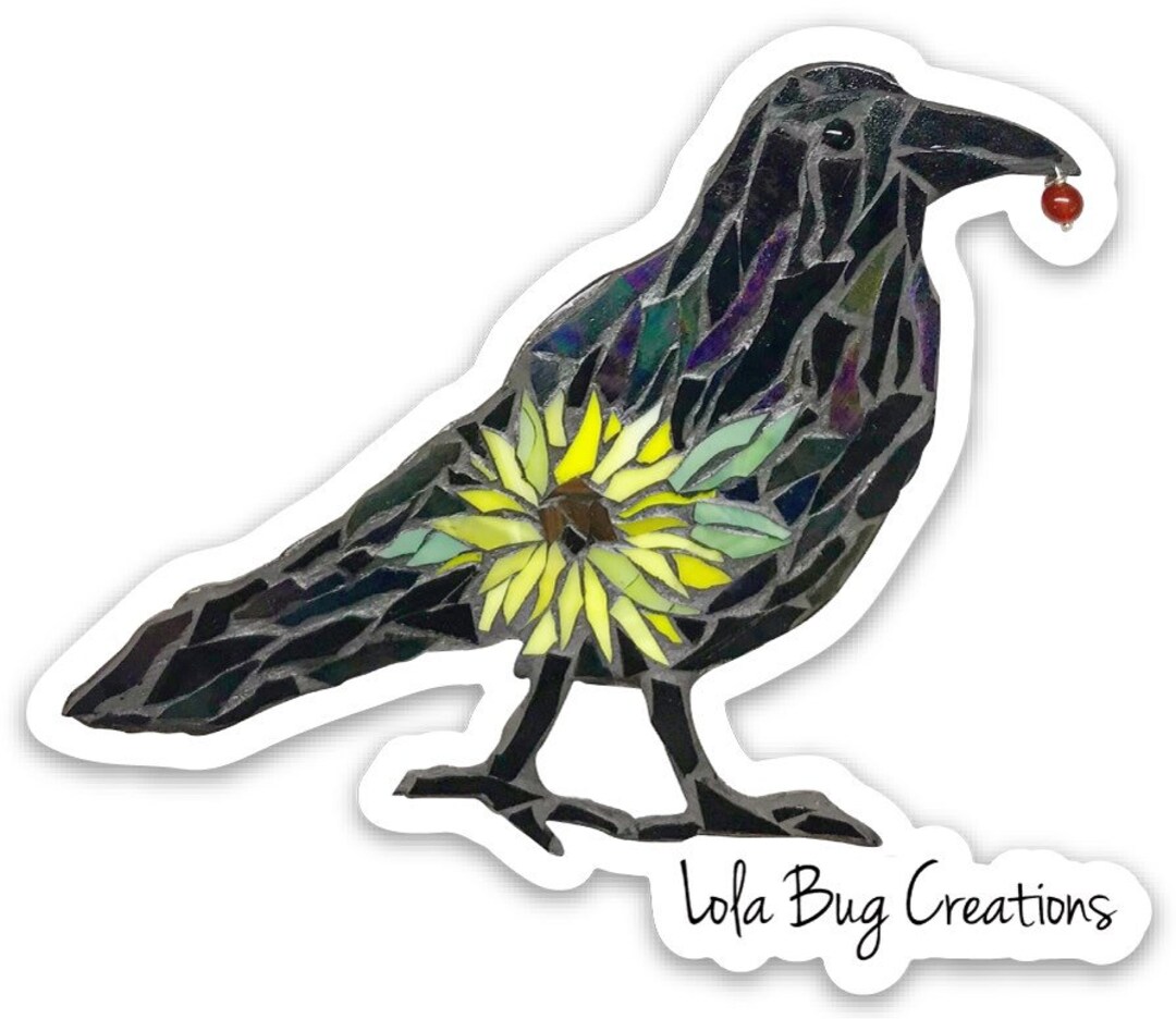 Raven With Sunflower Vinyl Sticker - Etsy