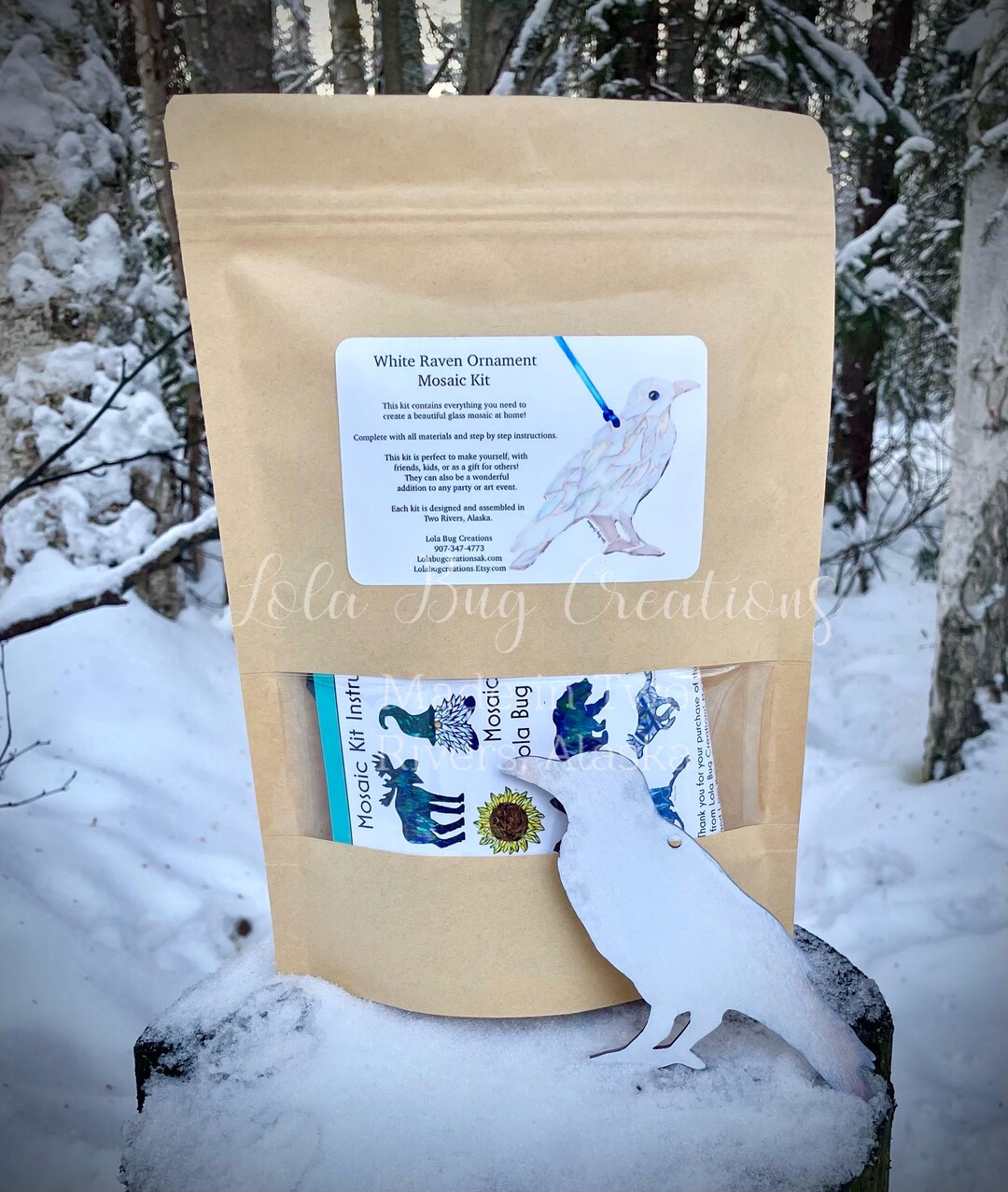 White Raven Ornament Hanging Glass Mosaic Kit / DIY Do It Yourself ...