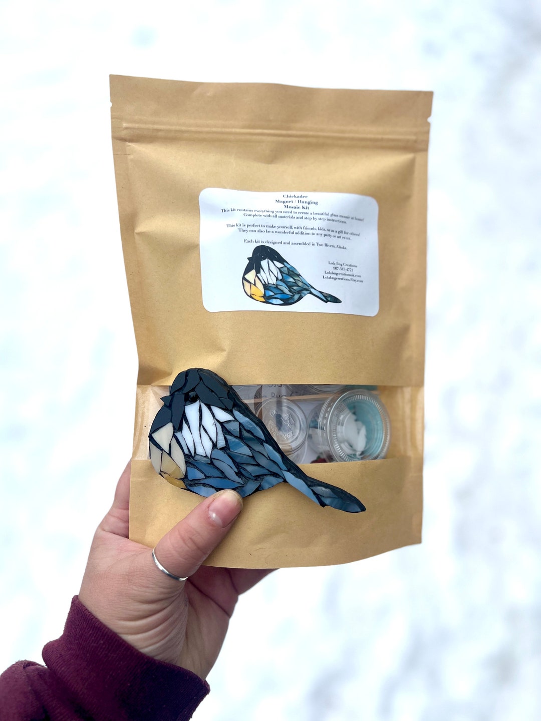 Chickadee Bird Magnet/ Hanging Glass Mosaic Kit DIY - Etsy