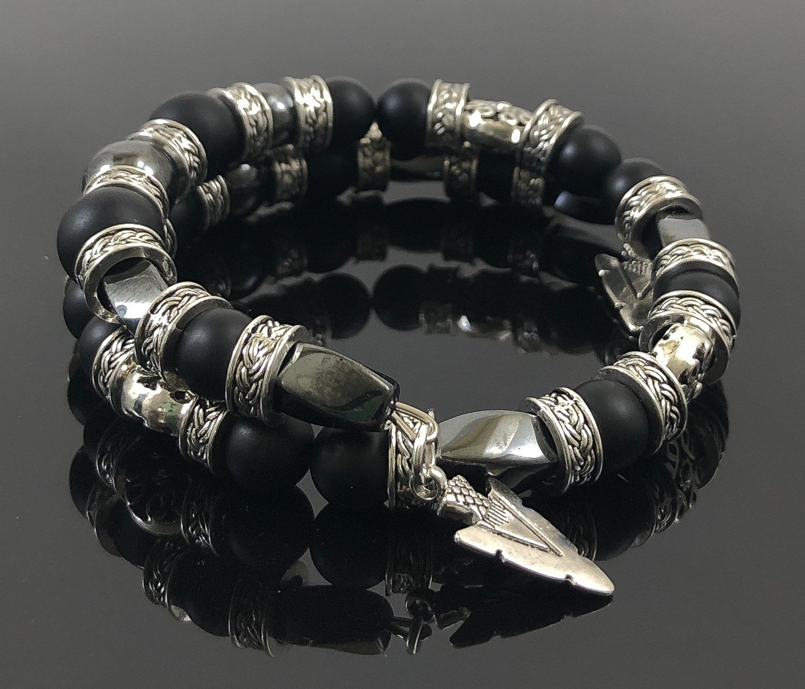 Men's Black Beaded Bracelet Memory Wire Bracelet Black - Etsy