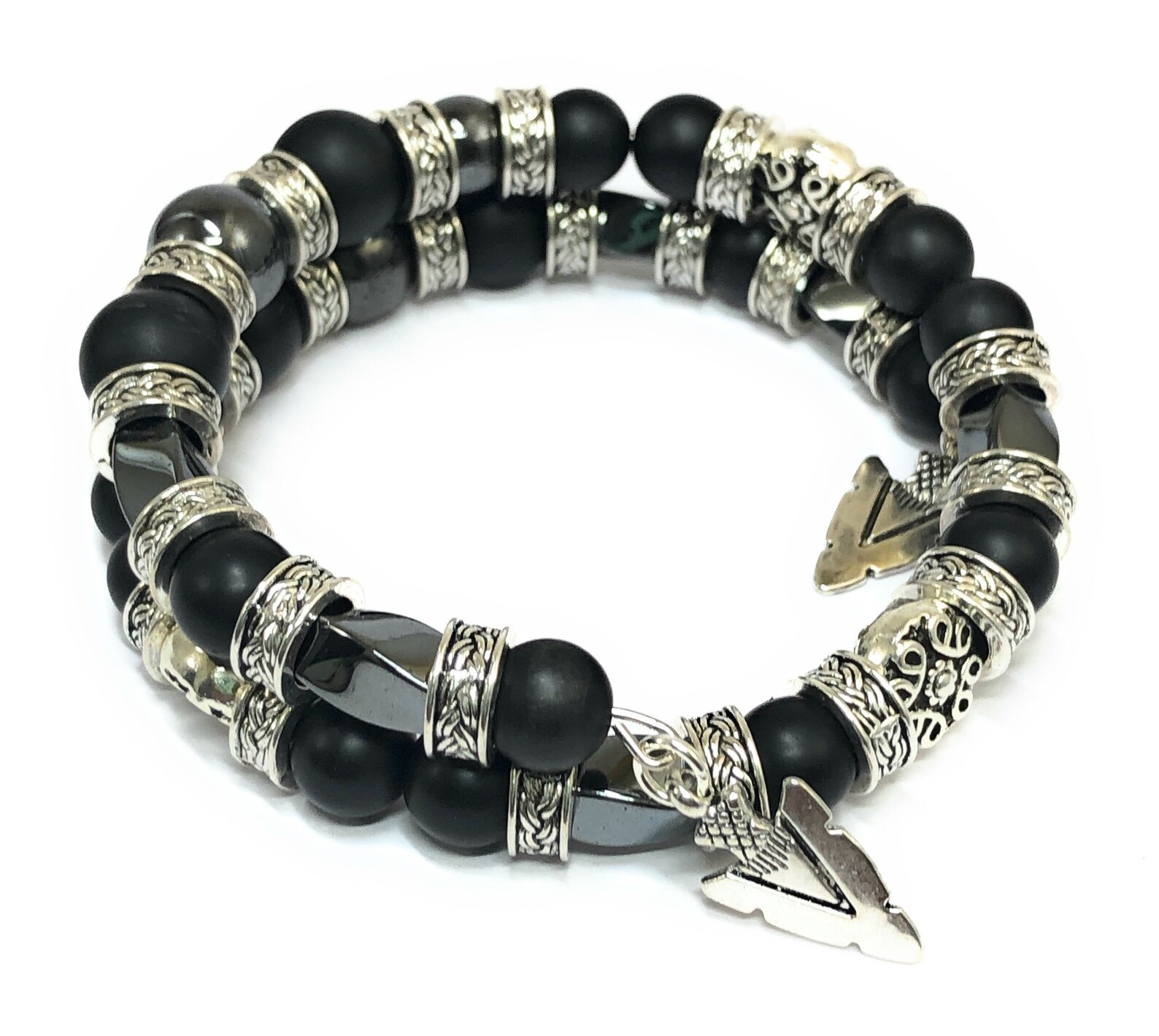 Men's Black Beaded Bracelet Memory Wire Bracelet Black - Etsy