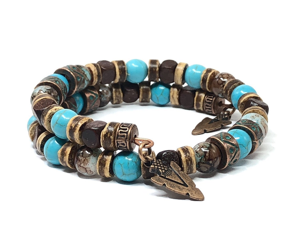 Men's Turquoise Bracelet Gift Ideas for Him Hippie | Etsy