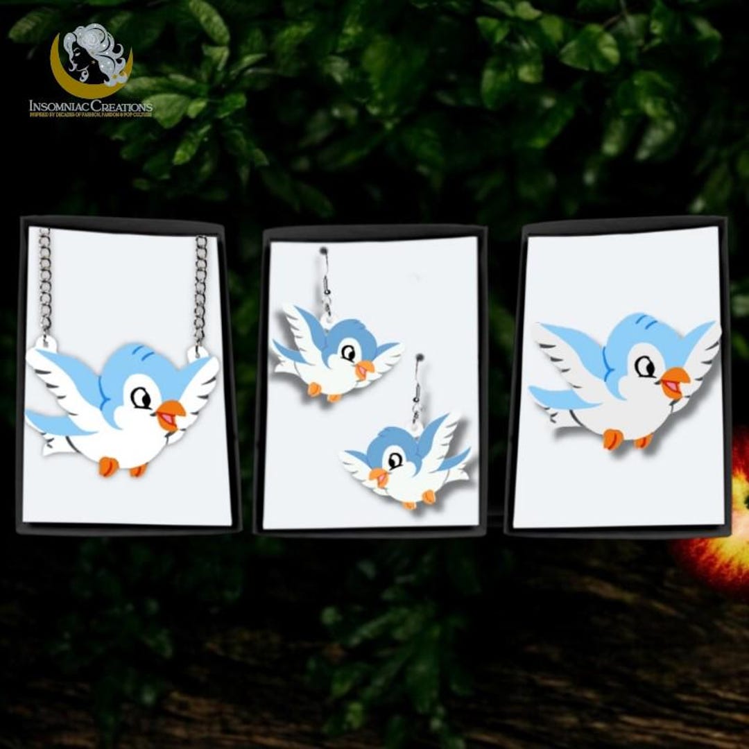 Snow White Blue Bird Earrings, Brooch or Necklace - Snow White Inspired ...