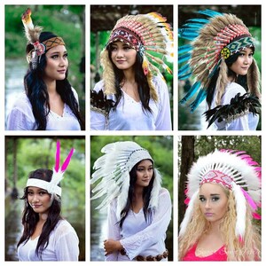 Native American Teal Indian Teal & Pink Style Faux Fur Feather ...