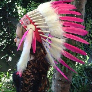 Native American Teal Indian Teal & Pink Style Faux Fur Feather ...