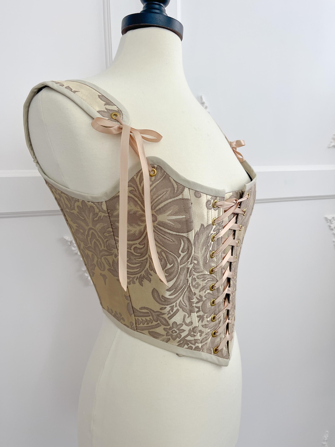 Renaissance Corset Stays - Gold Neutral Bronze Brocade Steel Boned ...