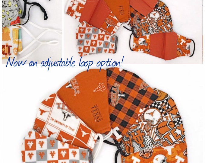 Face Mask in Texas Longhorns Fabric W/ Filter Pocket, Nose Wire, NCAA ...