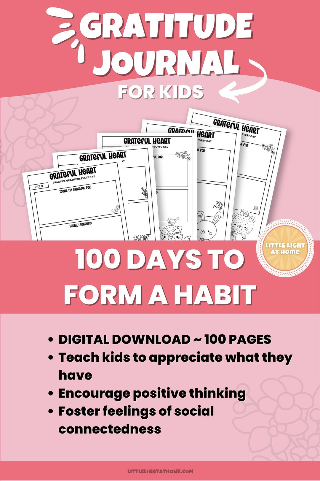 Kids Gratitude Printable 100 Days to Form a Habit, Teach a Daily ...