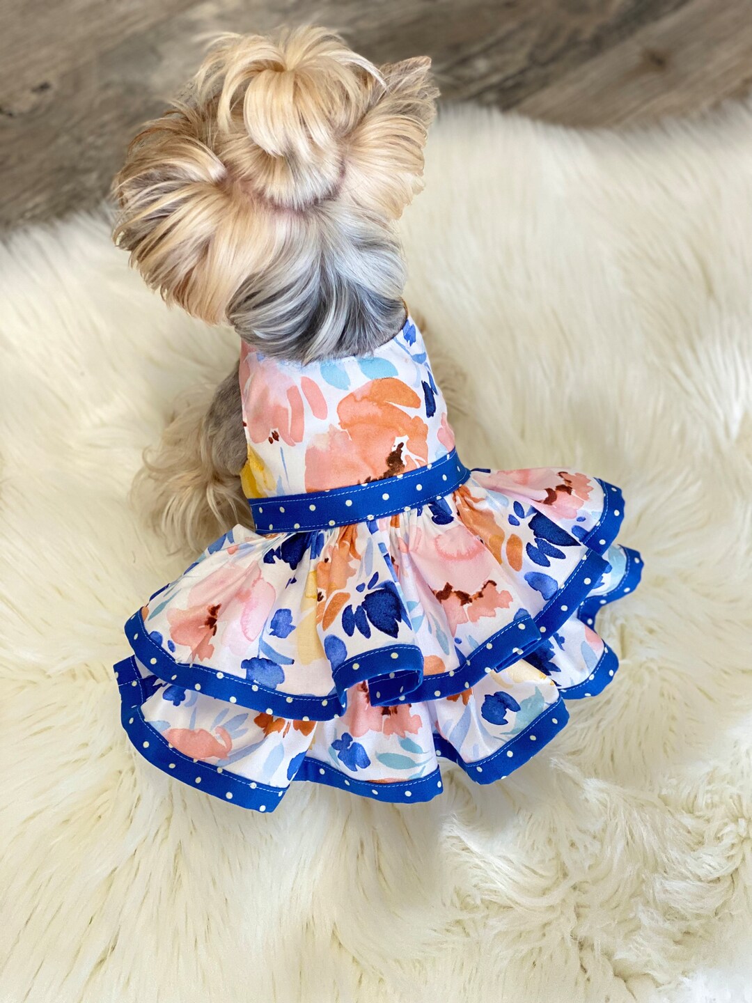 Floral Dog Dress, Electric Blue and Coral, Customizable Fit - Etsy