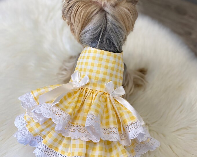 Yellow Gingham Checkers Dog Dress, Customizable to Your Pets ...