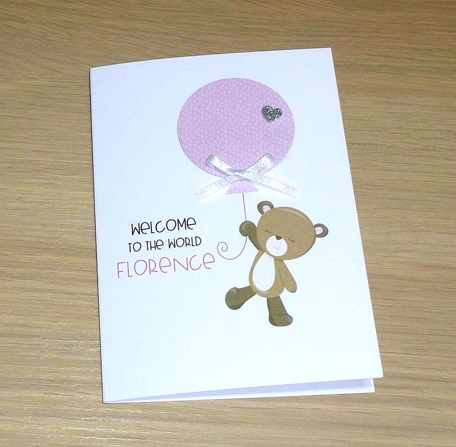 Baby Girl Card - Congratulations Card - Pink Teddy Bear With Balloon ...