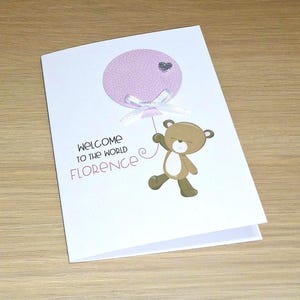 Baby Girl Card - Congratulations Card - Pink Teddy Bear With Balloon ...