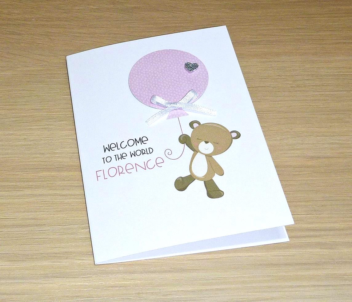 Baby Girl Card - Congratulations Card - Pink Teddy Bear With Balloon ...