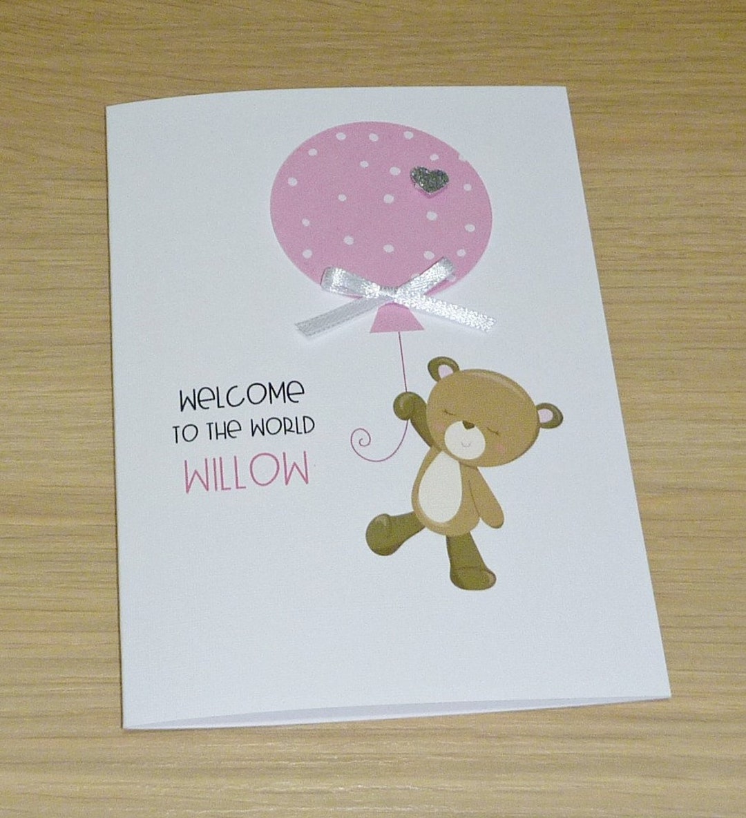 Baby Girl Card Congratulations Card Pink Teddy Bear With Balloon ...