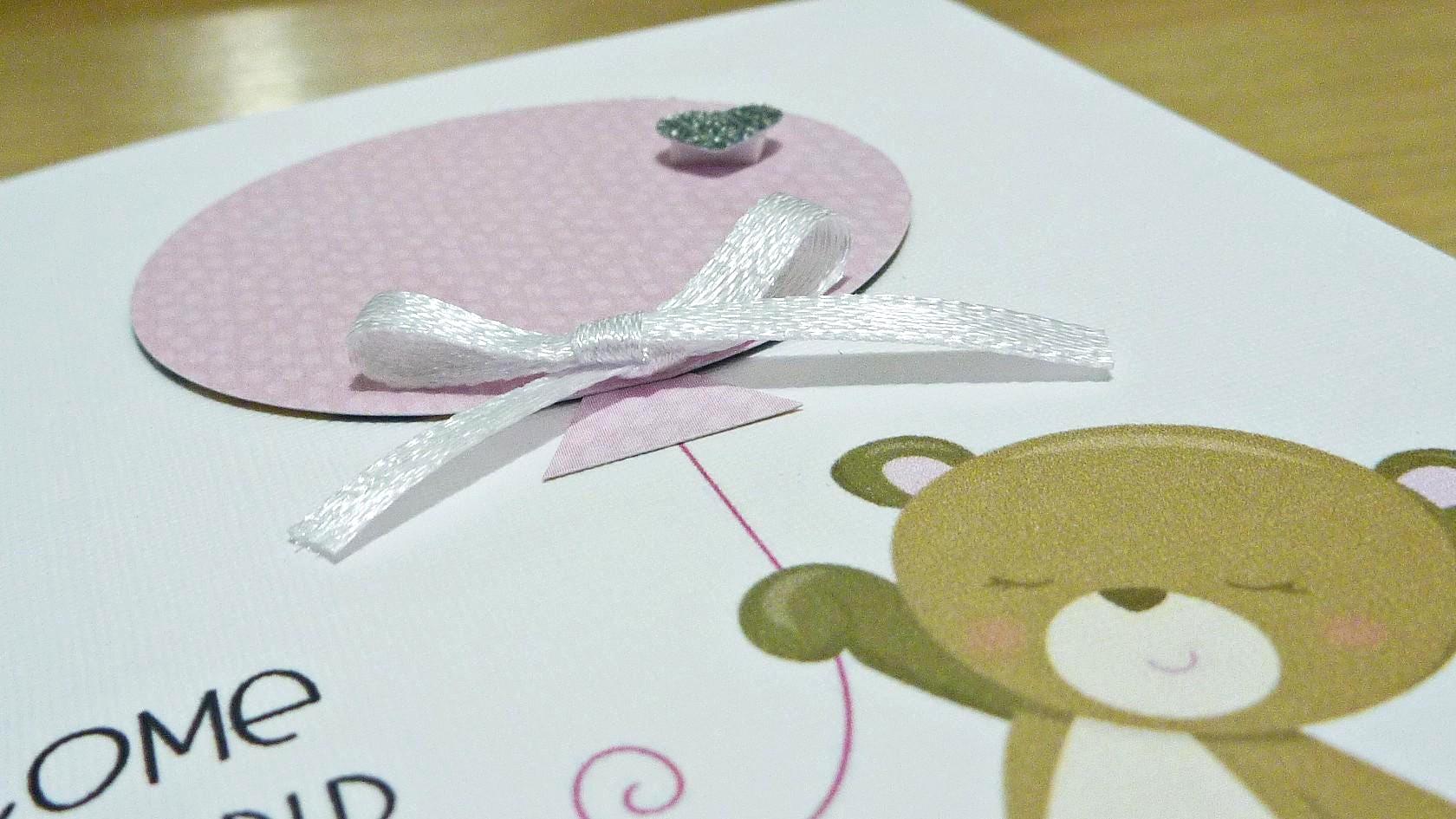 Baby Girl Card - Congratulations Card - Pink Teddy Bear With Balloon ...