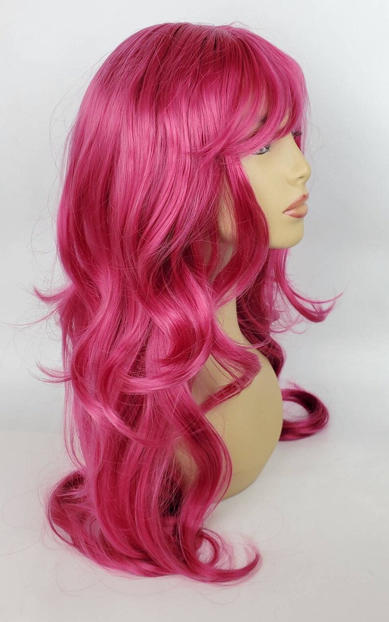Long Wavy Hot Pink Wig Long Hot Pink Wig Long Wavy Pink Wig - Etsy