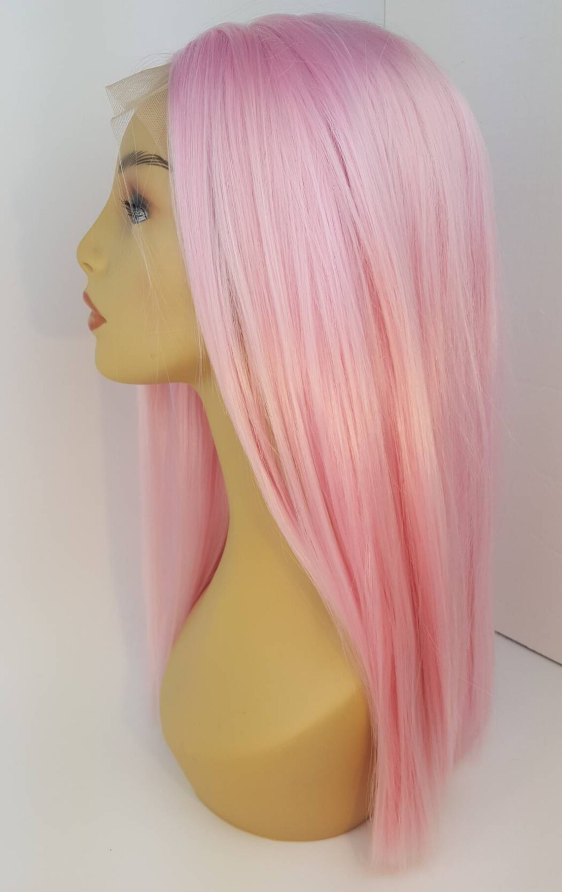 Pink Lace Front Wig Pink Wig Mid Length Pink Wig Light Pink Etsy