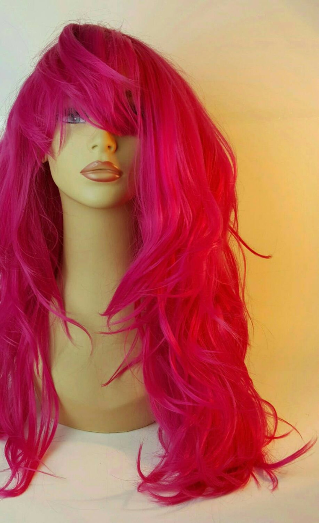 Long Pink Wavy Layered Wig, Long Pink Wig, Hot Pink Wig, Wig, Mardi ...