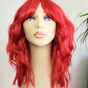Red Shoulder Length Multi- Textured Wig, Red Textured Lob With Bangs ...