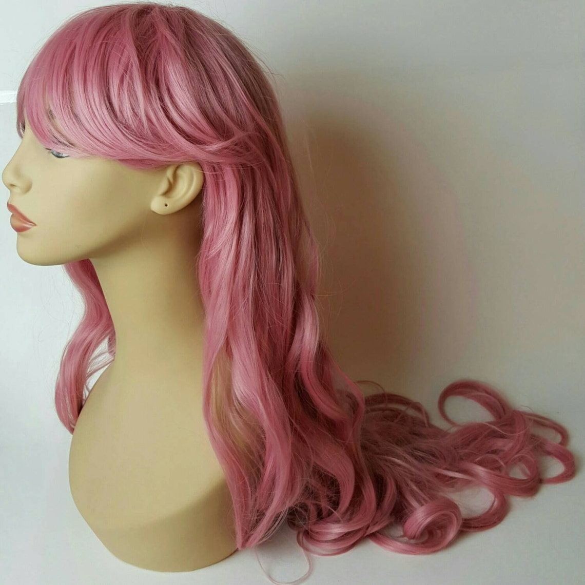 Mermaid X-long Wavey Pink Wig Pink Wig Bangs Sweeping - Etsy