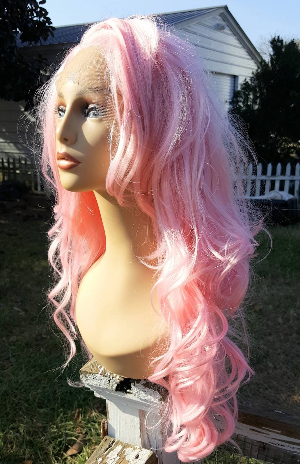 Pink Lace Front Wig Long Pink Lace Front Wig Wavy Pink Lace | Etsy