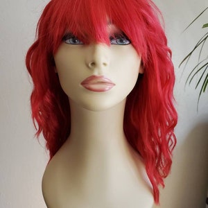 Red Shoulder Length Multi- Textured Wig, Red Textured Lob With Bangs ...