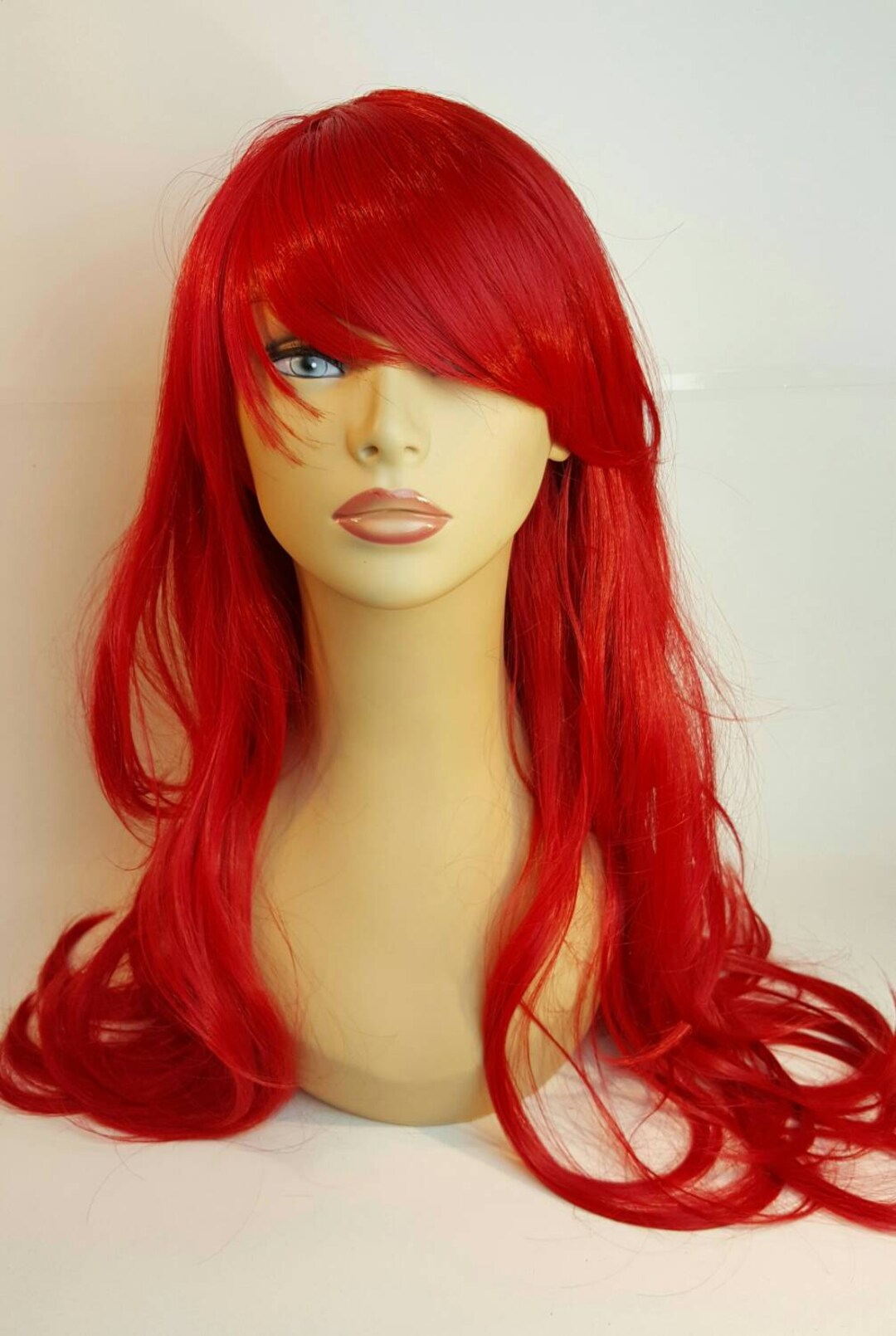 Long Wavy Red Wig With Bangs - Etsy