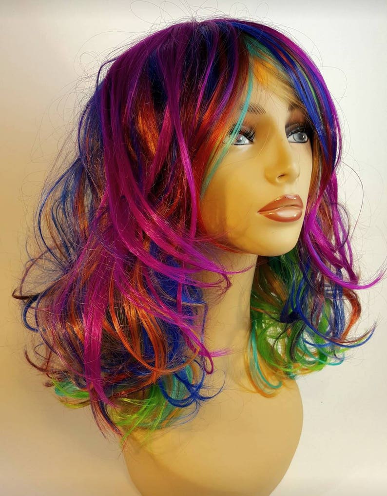 Rainbow Wig Mid-length Rainbow Wig Rainbow Bob Wig Wavy - Etsy